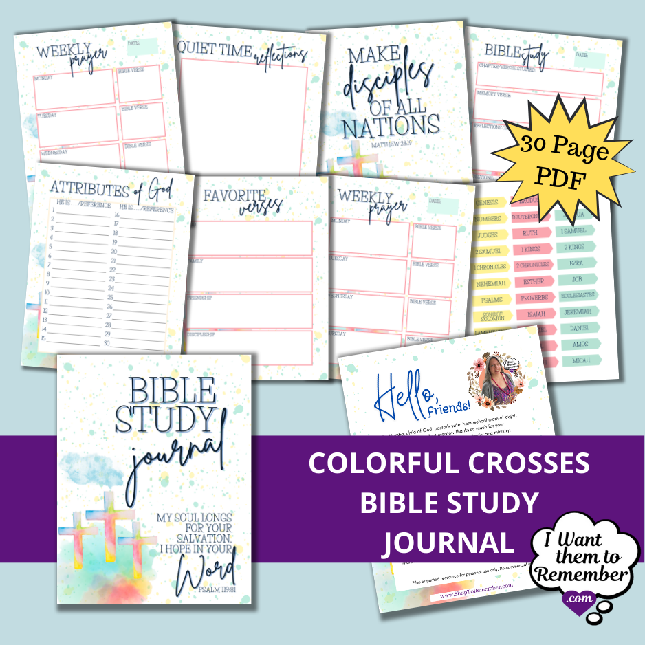 Colorful Crosses Bible Study Journal Printable PDF – Shop to Remember